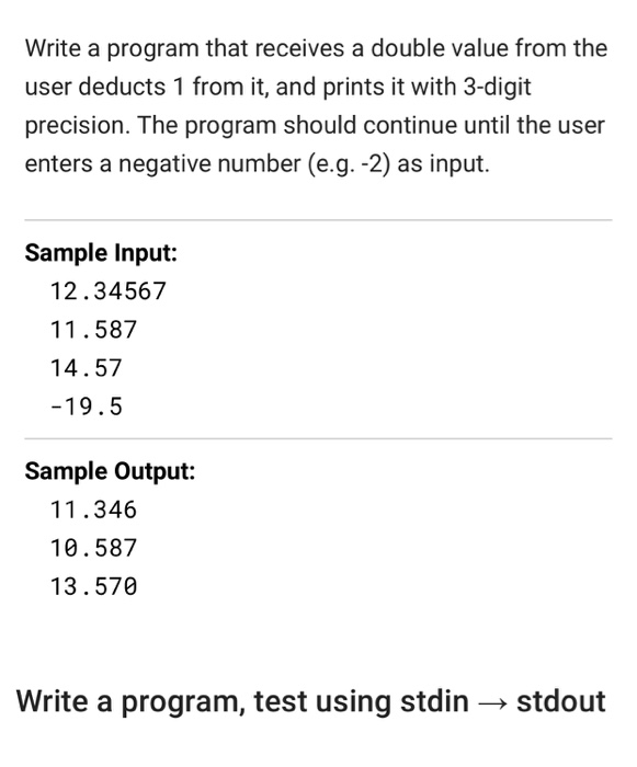 Solved Write a program that receives a double value from the | Chegg.com