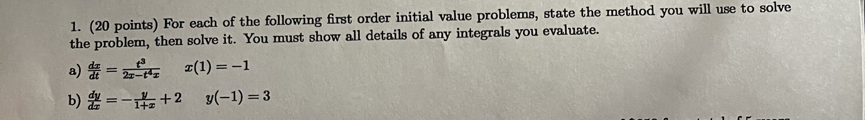 Solved ( 20 ﻿points) ﻿For each of the following first order | Chegg.com