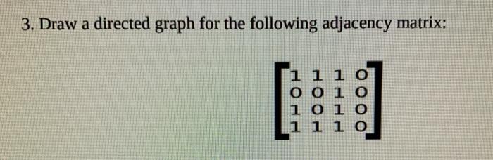 Solved 3. Draw a directed graph for the following adjacency | Chegg.com