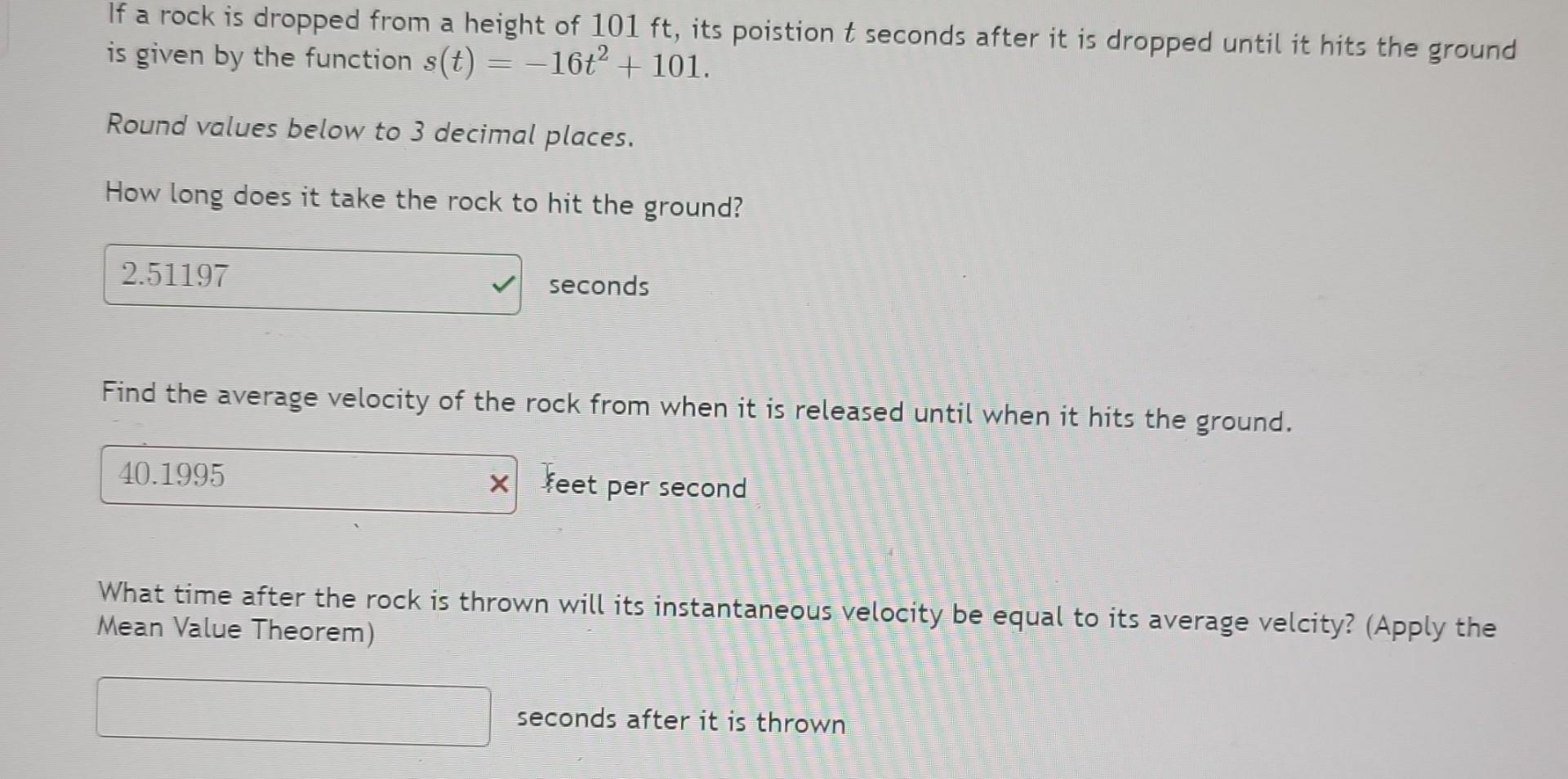 Solved If a rock is dropped from a height of 101ft, its | Chegg.com