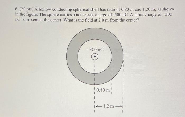 Solved 6. (20 pts) A hollow conducting spherical shell has | Chegg.com