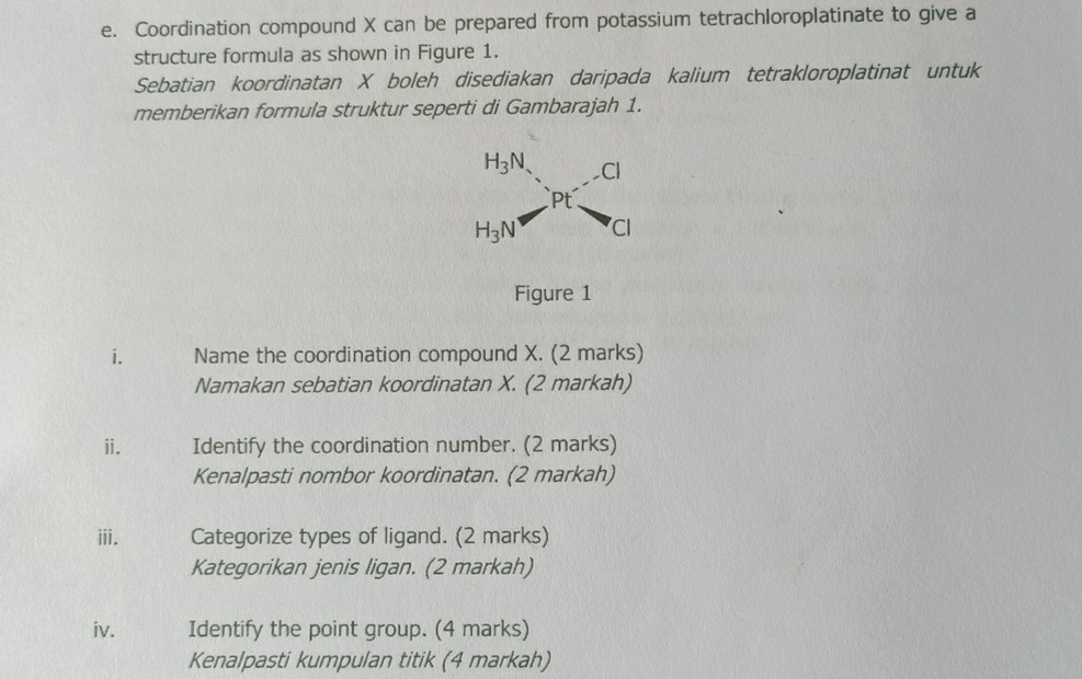 Solved e. ﻿Coordination compound x ﻿can be prepared from | Chegg.com