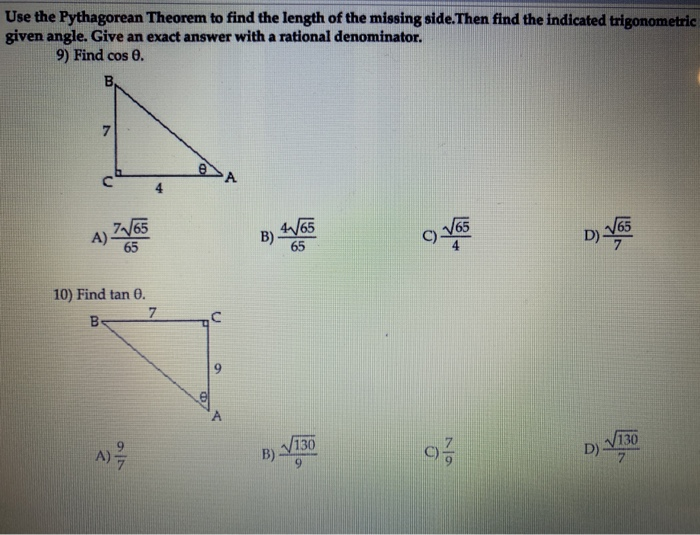 Solved Use the Pythagorean Theorem to find the length of the | Chegg.com