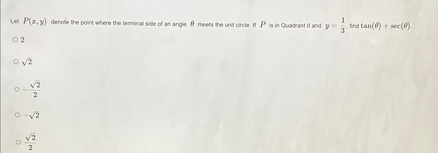 Solved Let P(x,y) ﻿denote the point where the terminal side | Chegg.com