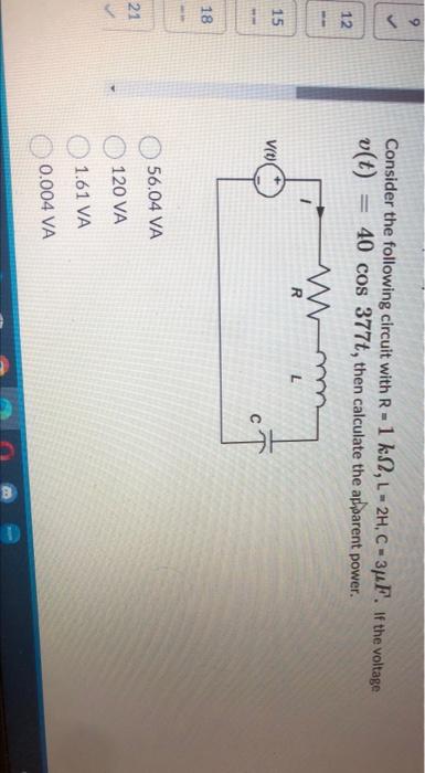 Solved Consider the following circuit with R=1kΩ,L=2H,C=3μF. | Chegg.com