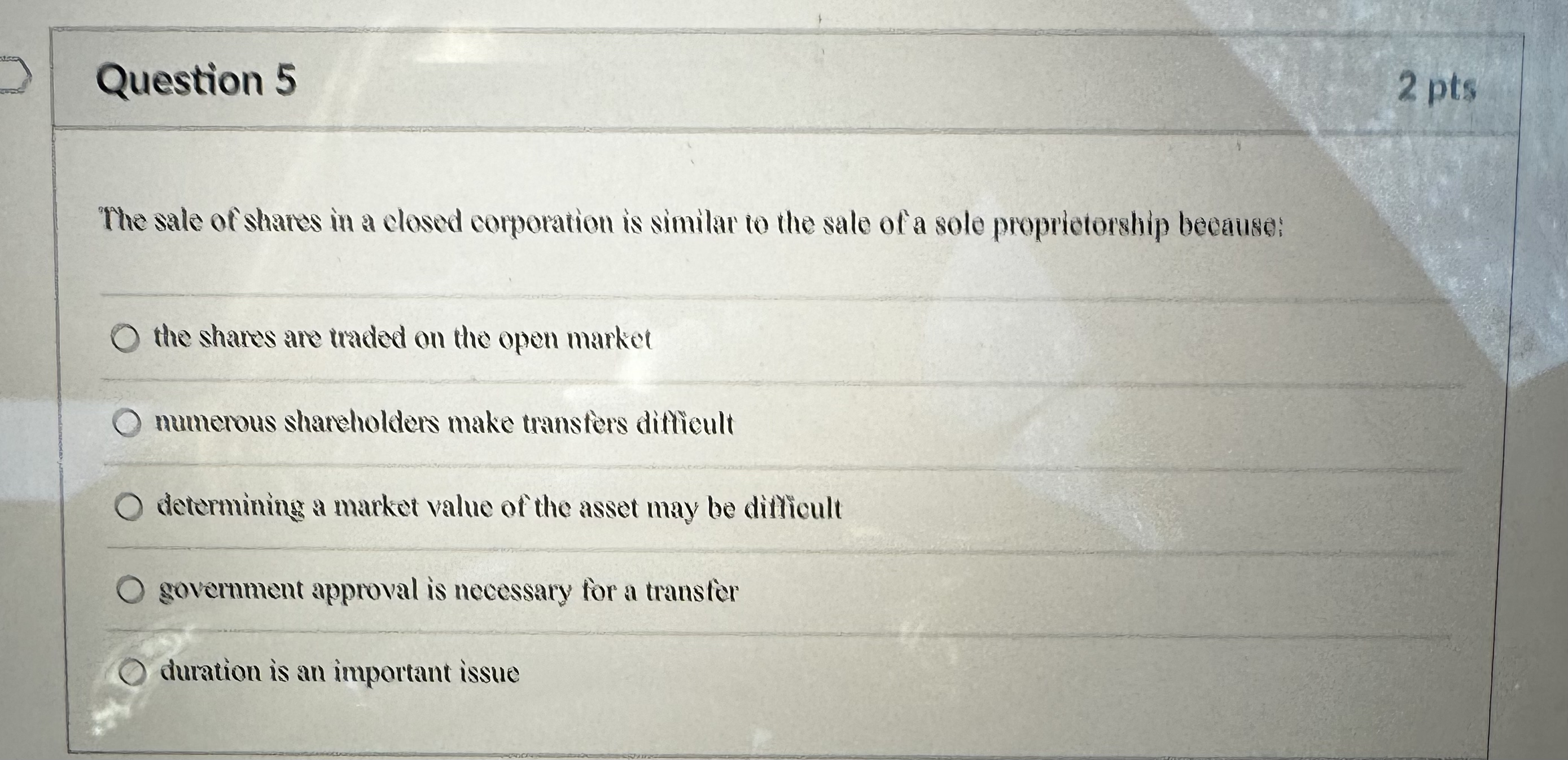 Solved Question 52 ﻿ptsThe sale of shares in a closed | Chegg.com