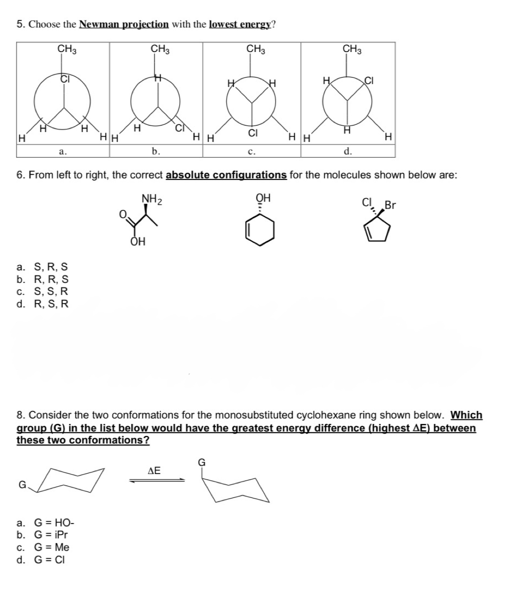 Solved Choose the Newman projection with the lowest | Chegg.com