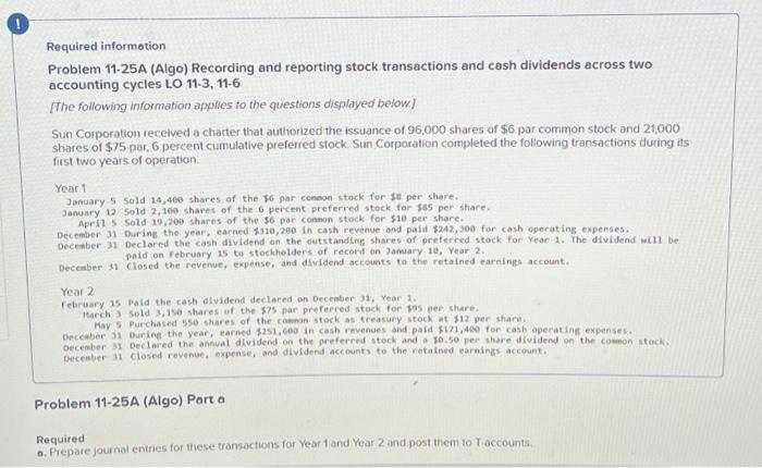 Solved Required information Problem 11-25A (Algo) Recording | Chegg.com