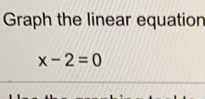 Solved Graph the linear equation X-2=0 | Chegg.com