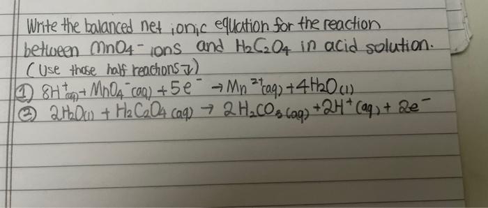 Solved Write the balanced net ionic equation for the | Chegg.com