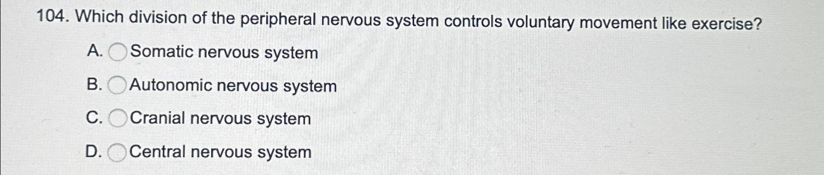 Solved Which division of the peripheral nervous system | Chegg.com