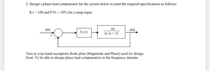 Solved 2. Design a phase lead compensator for the system | Chegg.com
