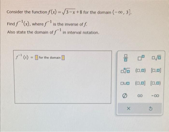 Solved Consider the function f(x)=3−x+8 for the domain | Chegg.com