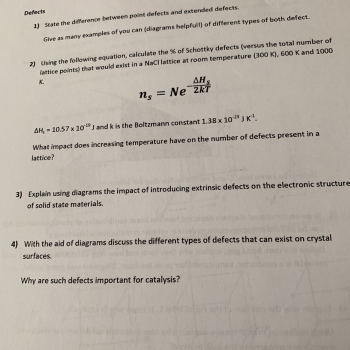 Solved Defects 1) State the difference between point defects | Chegg.com