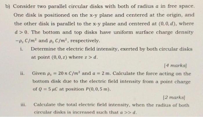 Solved b) Consider two parallel circular disks with both of | Chegg.com