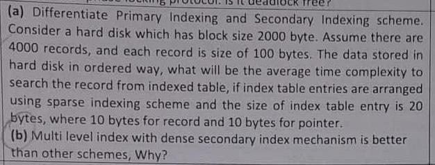 Solved (a) Differentiate Primary Indexing and Secondary | Chegg.com Solved (a) Differentiate Primary Indexing and Secondary | Chegg.com