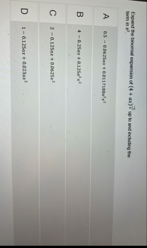 Solved Expand the binomial expansion of (4 ax)-12 ﻿up to and | Chegg.com