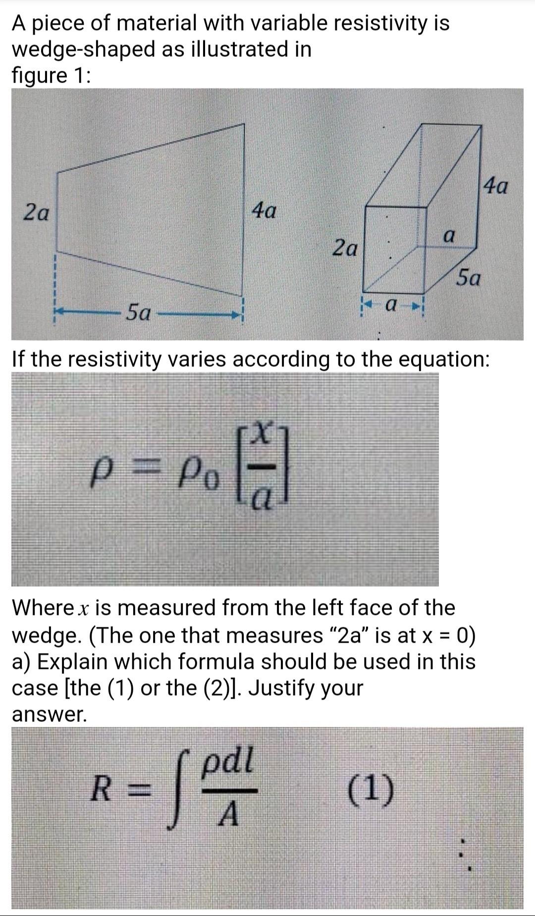Solved A piece of material with variable resistivity is | Chegg.com