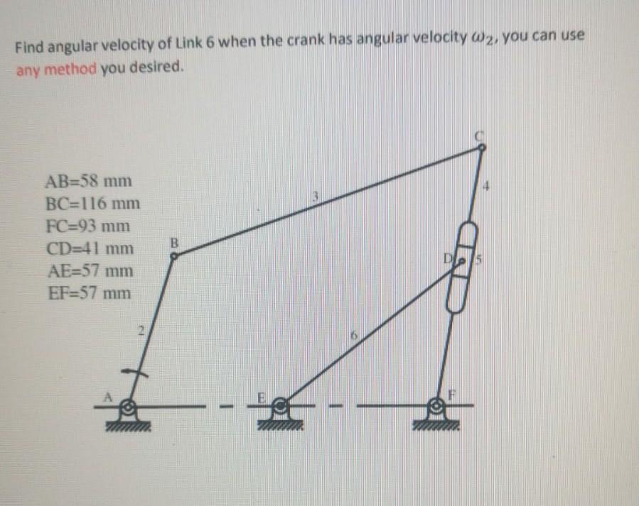 Find angular velocity of Link 6 when the crank has | Chegg.com