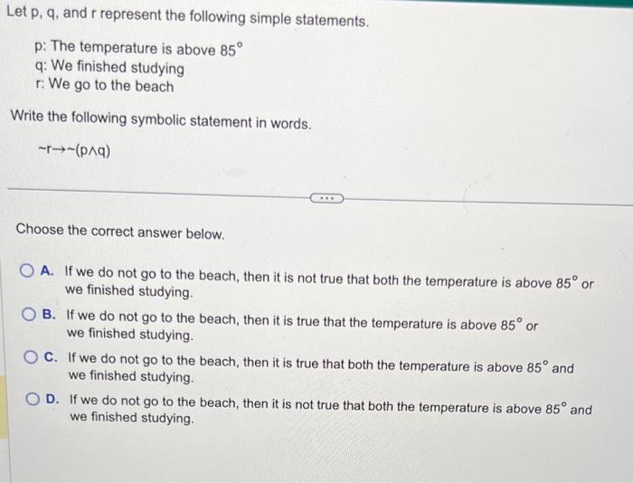 Solved Let p,q, and r represent the following simple | Chegg.com