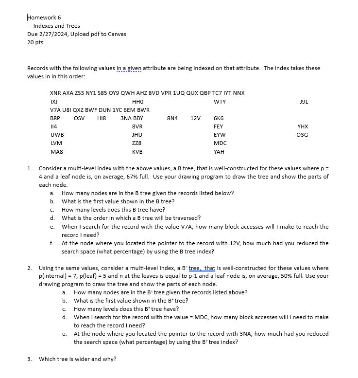 Solved Homework 6Indexes and TreesDue 2/27/2024, ﻿Upload pdf | Chegg.com