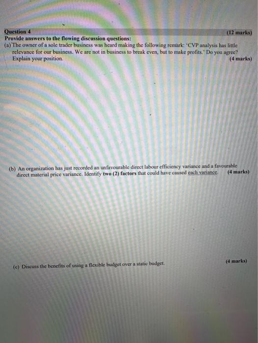 Solved Question 4 (12 marks) Provide answers to the flowing | Chegg.com