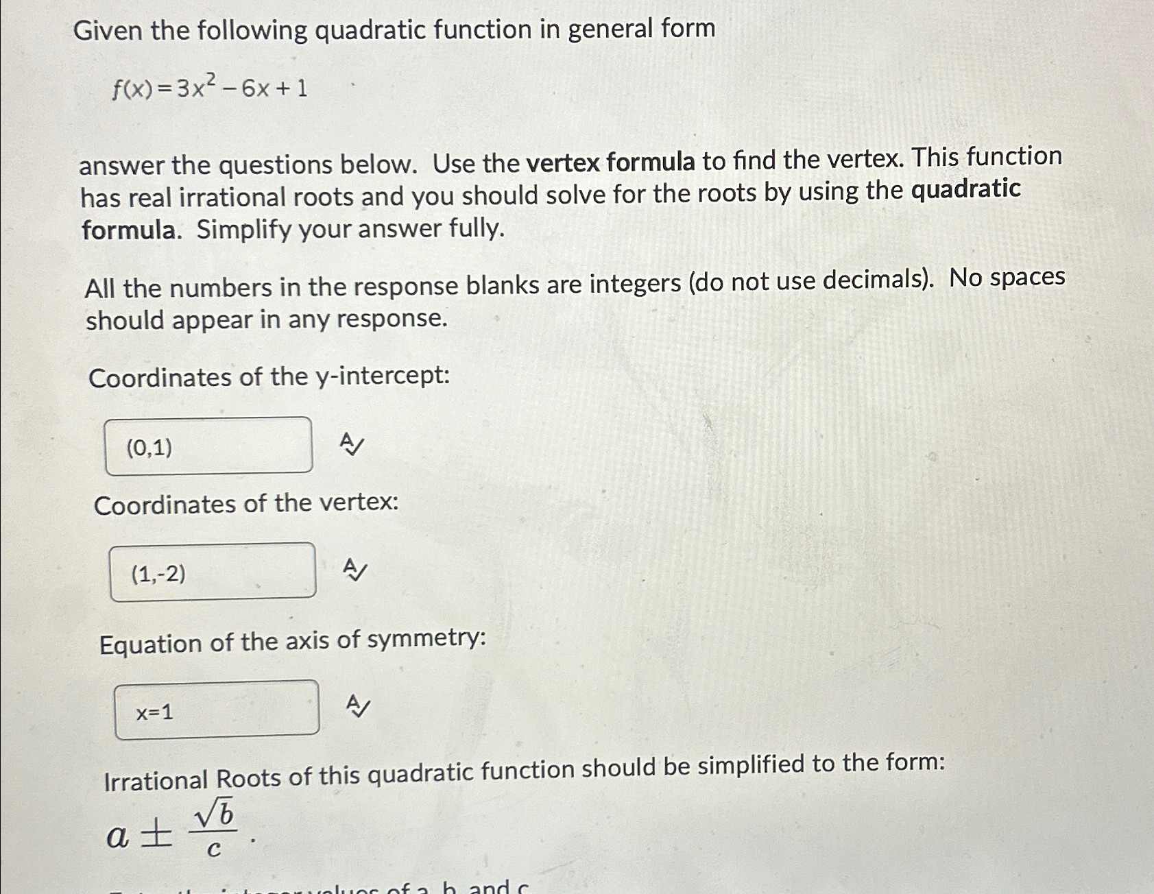 Solved Given the following quadratic function in general | Chegg.com