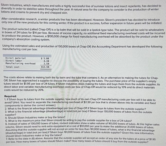 Solved Silven Industries, which manufactures and sells a | Chegg.com