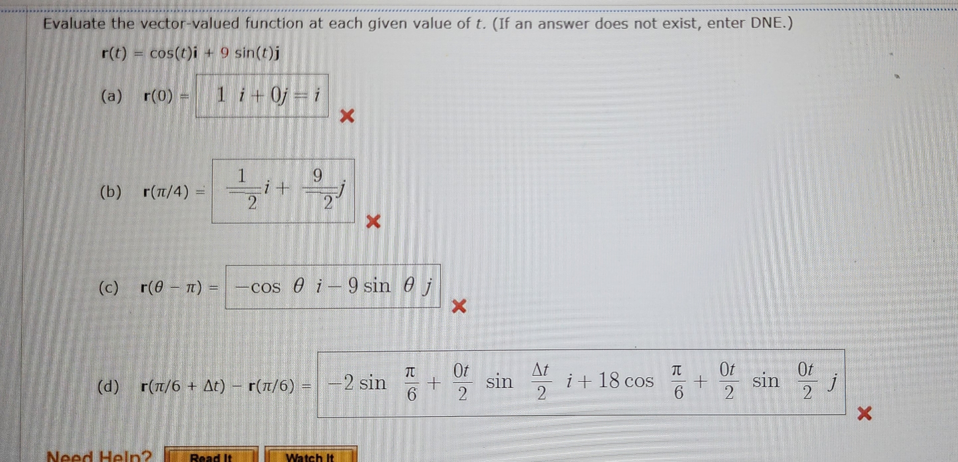 Evaluate the vector-valued function at each given | Chegg.com