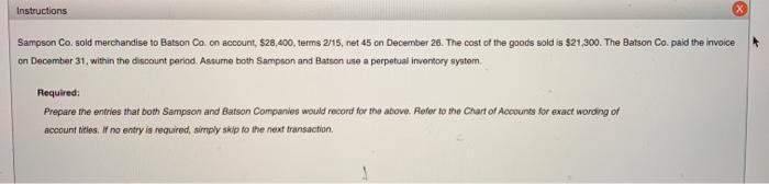 Solved Instructions Sampson Co. sold merchandise to Batson | Chegg.com