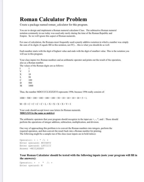 Solved Roman Calculator Problem Create a package named | Chegg.com