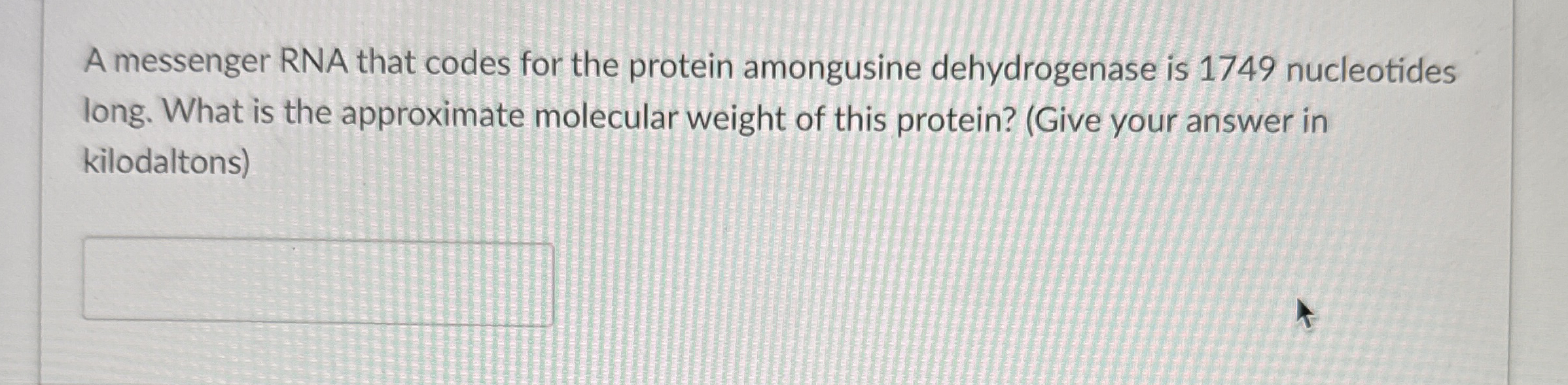 Solved A messenger RNA that codes for the protein amongusine | Chegg.com