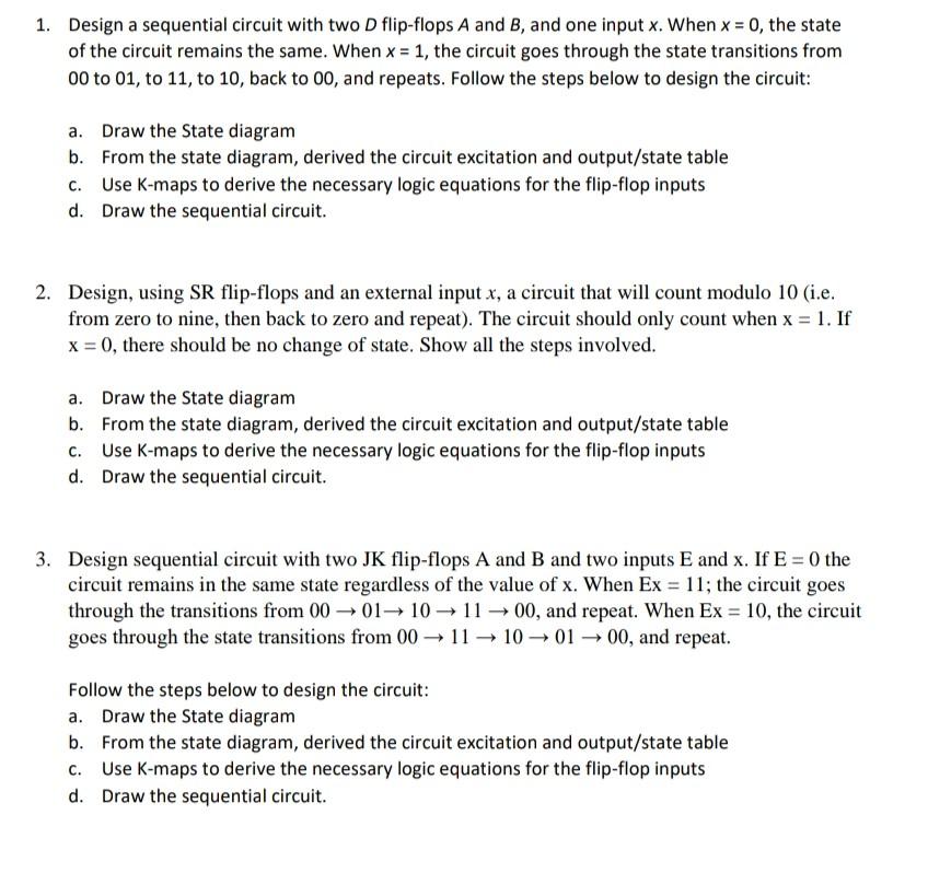 Solved 1. Design a sequential circuit with two D flip-flops | Chegg.com