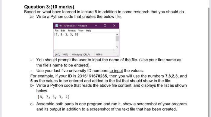 Solved Question 3:(10 marks) Based on what have learned in | Chegg.com