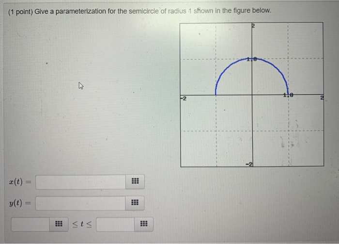 Solved (1 point) Give a parameterization for the semicircle | Chegg.com