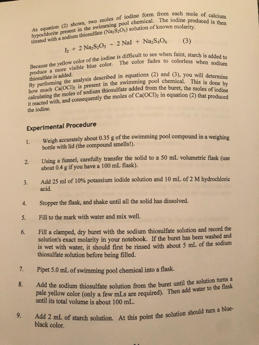 Solved 6. Analysis of Swimming Pool Chemical unknown | Chegg.com