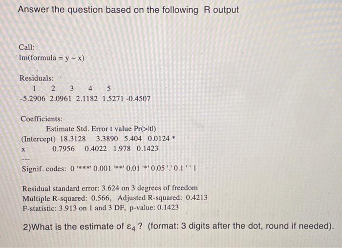 Solved Answer the question based on the following R output | Chegg.com