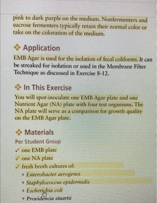 Solved Growth (P/G) EME NA Organism E. Coli EMB Growth Color | Chegg.com