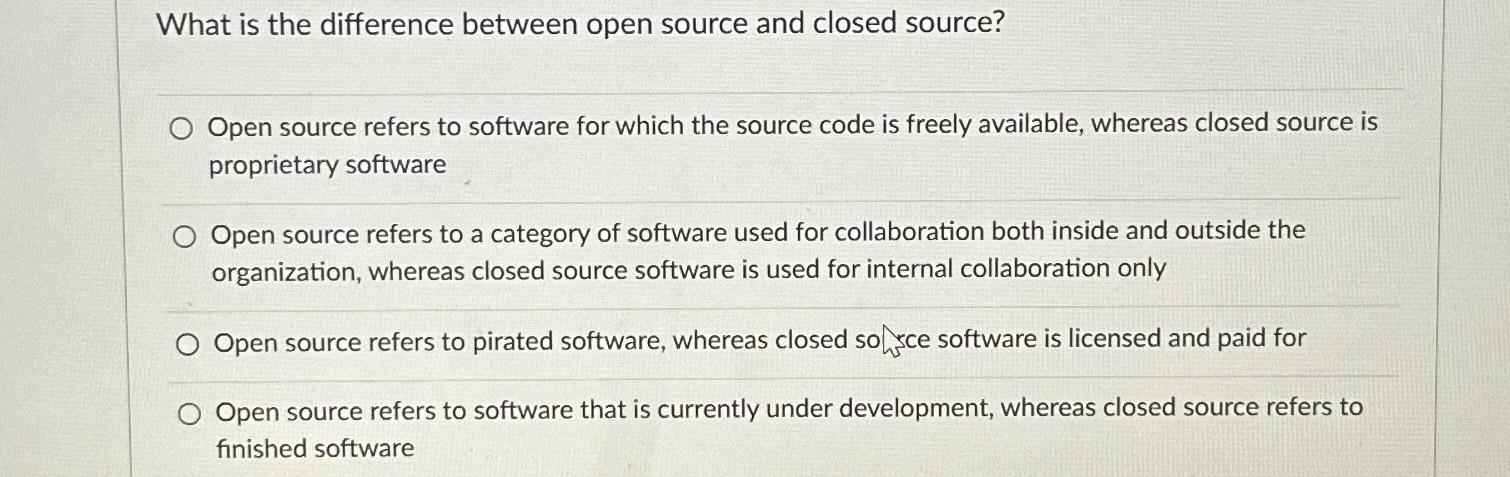 Solved What is the difference between open source and closed | Chegg.com