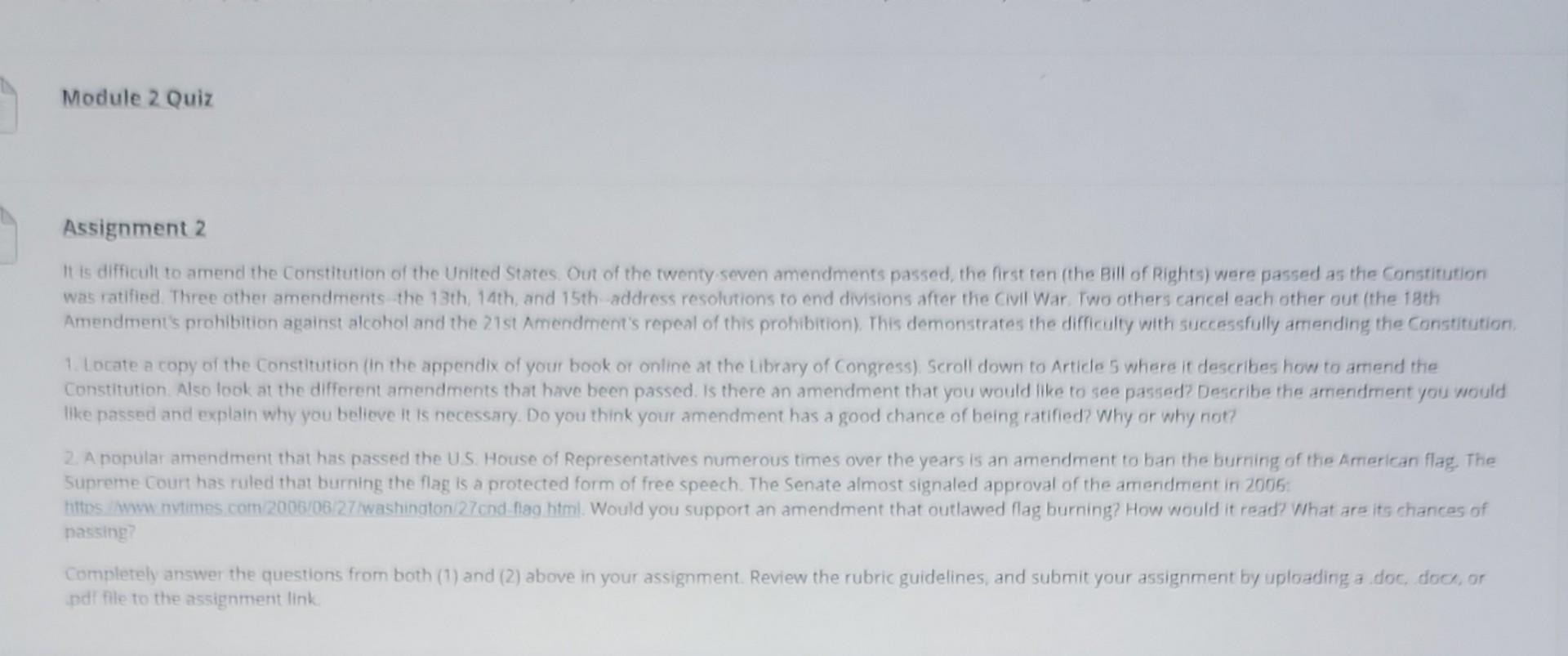 Module 2 Quiz Assignment 2 It is difficult to amend | Chegg.com