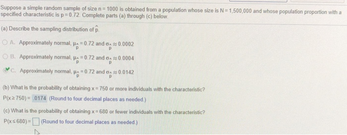 Solved Suppose a simple random sample of size n = 1000 is | Chegg.com