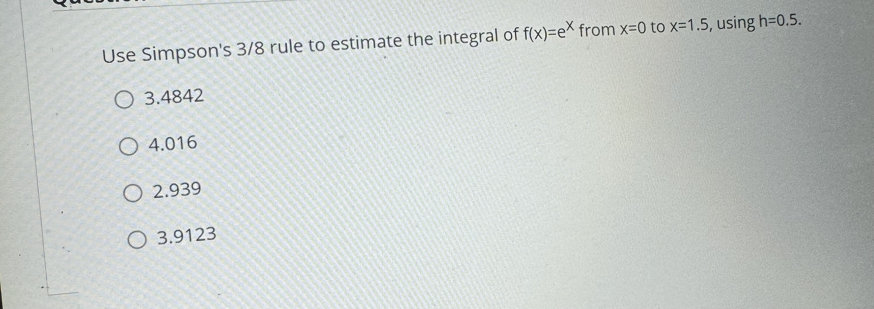 Solved Use Simpson's 38 ﻿rule to estimate the integral of | Chegg.com