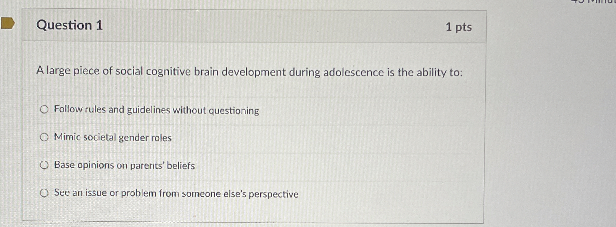 Solved Question 11 ﻿ptsA large piece of social cognitive | Chegg.com