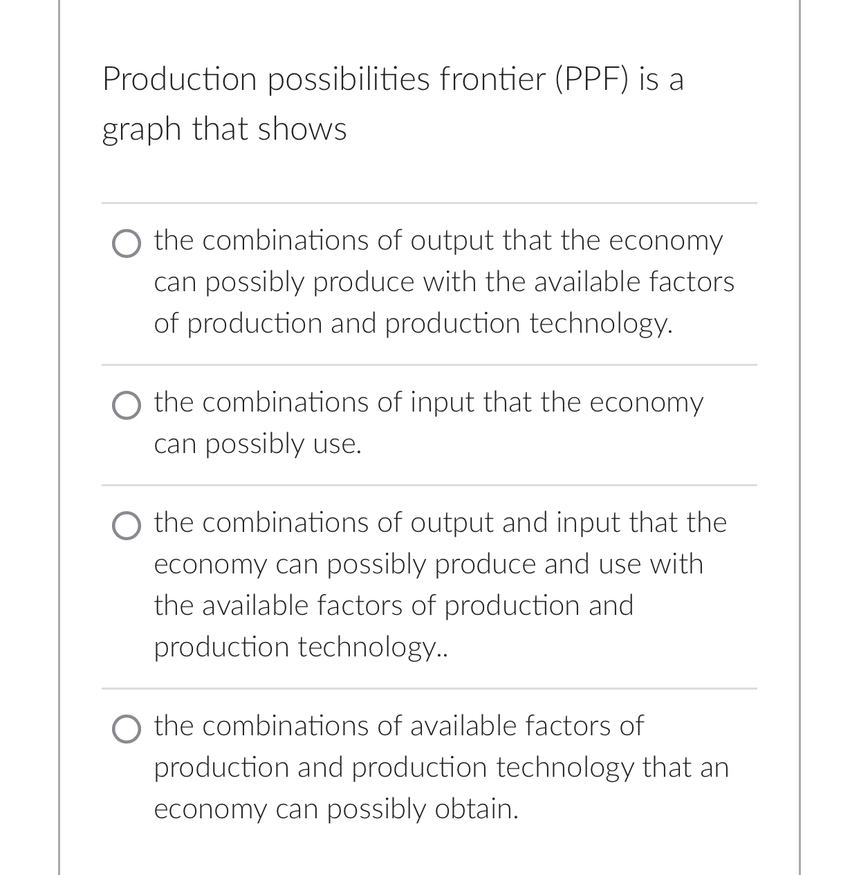 Solved Production possibilities frontier (PPF) ﻿is a graph | Chegg.com