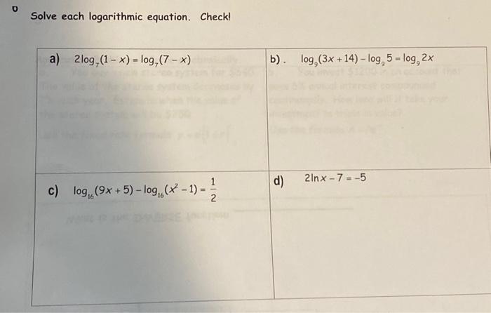 Solved Solve each logarithmic equation. Check! | Chegg.com