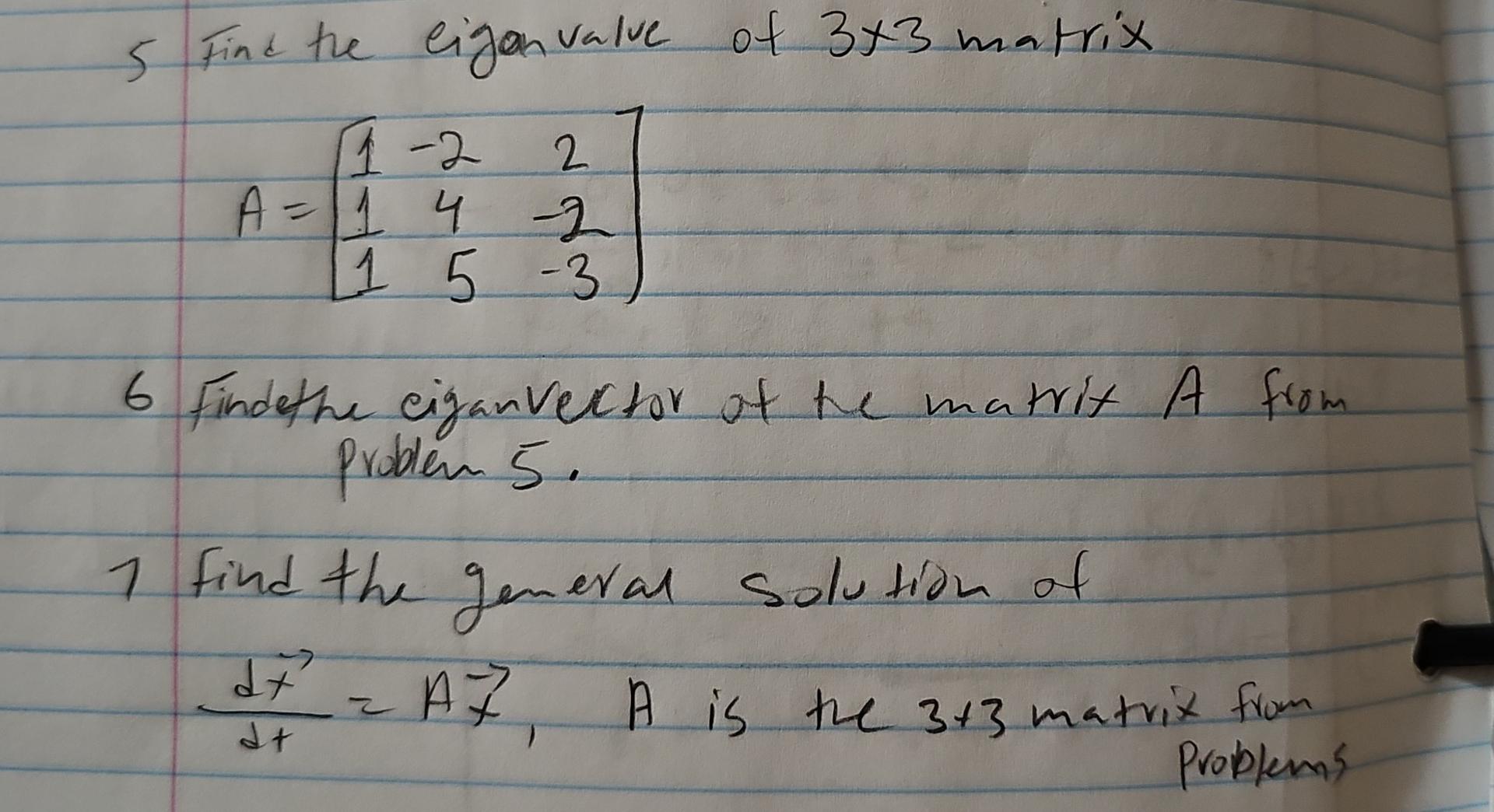 Solved 5 Find the eiganvalue of 3×3 matrix | Chegg.com