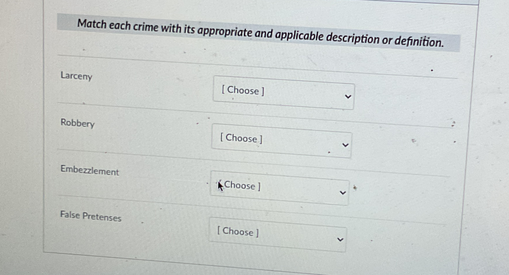 Solved Match each crime with its appropriate and applicable | Chegg.com
