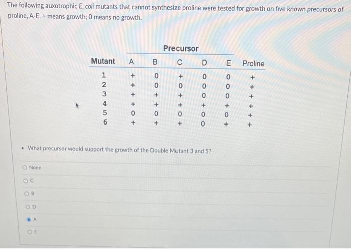 Solved The following auxotrophic E. coli mutants that cannot | Chegg.com