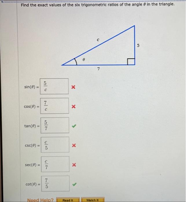 Solved Find the exact values of the six trigonometric ratios | Chegg.com