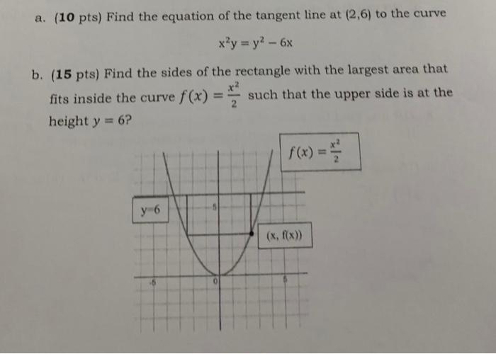 Solved a. (10pts) Find the equation of the tangent line at | Chegg.com